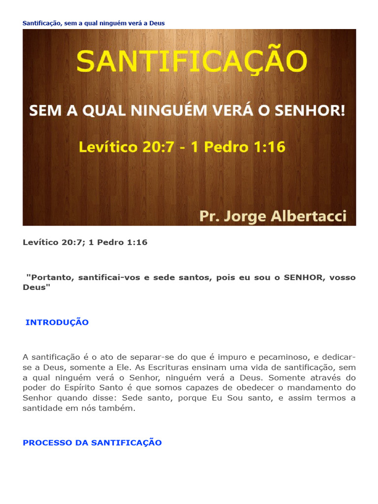 Santificação, Sem A Qual Ninguém Verá A Deus - Estudos Bíblicos | PDF ...
