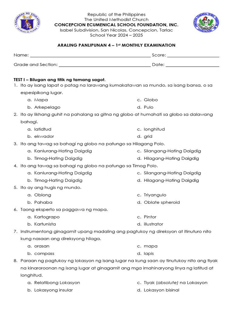 AP 4 - 1st Monthly Assessment | PDF