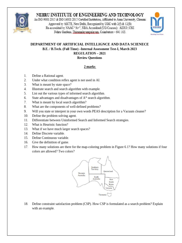 Review Questions | PDF | Algorithms | Artificial Intelligence