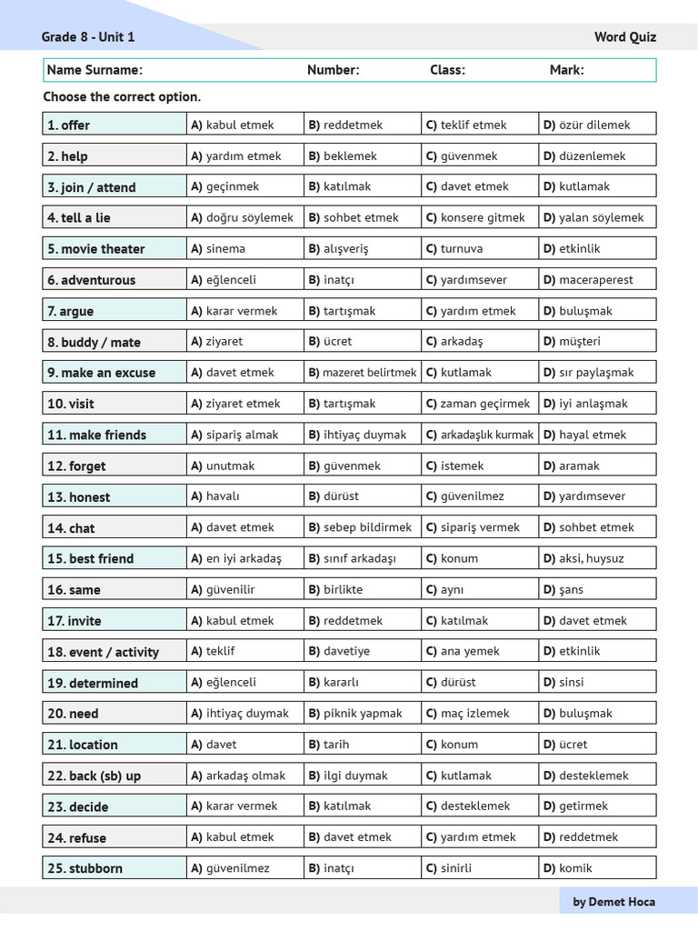 8.1 Word Quiz | PDF