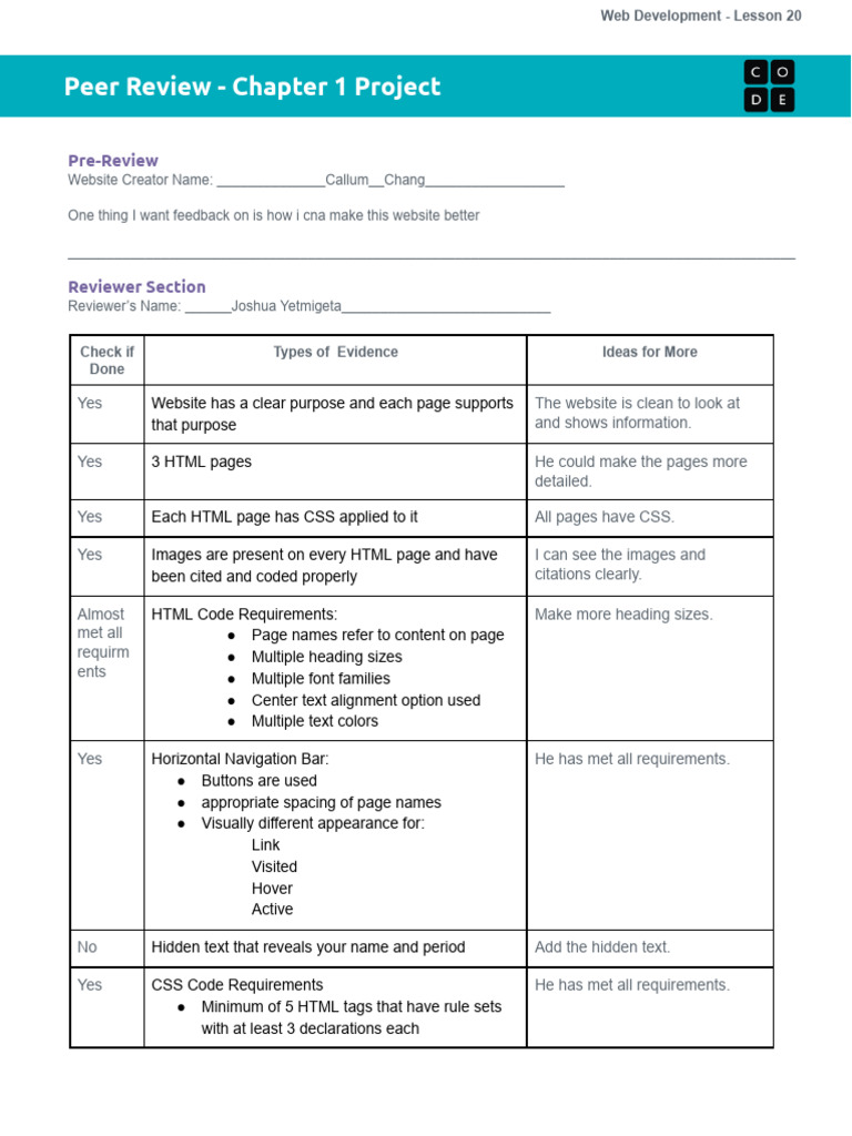 Copy of U2L20 - Peer Review & Checklist | PDF | Html | Hypertext