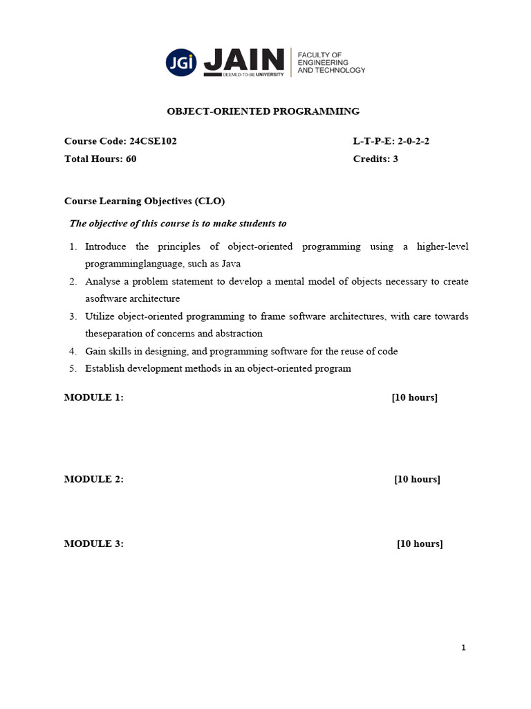 Object-Oriented Programming Course Overview | PDF | Method (Computer Programming) | Object ...