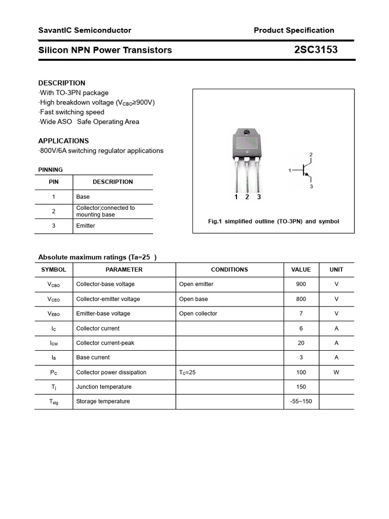 2SC3153 | PDF | Bipolar Junction Transistor | Electrical Components