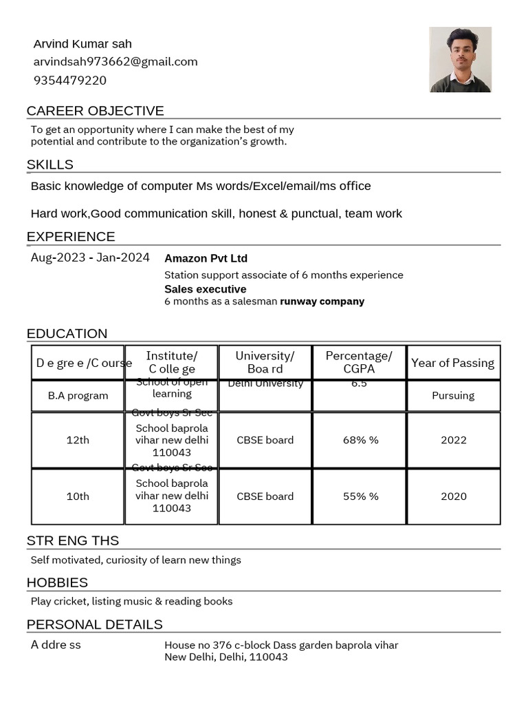 Resume_Arvind Kumar sah_Format1.pdf | PDF
