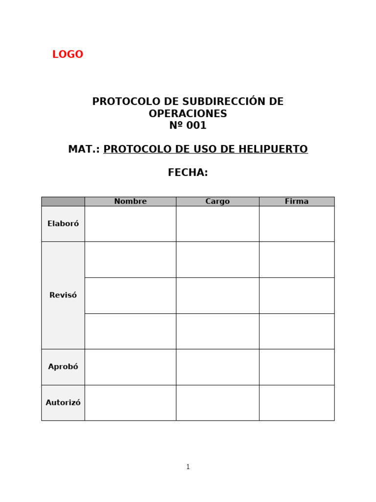 FORMATO PROTOCOLO INSTRUCTIVO HELIPUERTO HOSPITAL CLINICA | PDF | Hospital | Gestión de emergencias