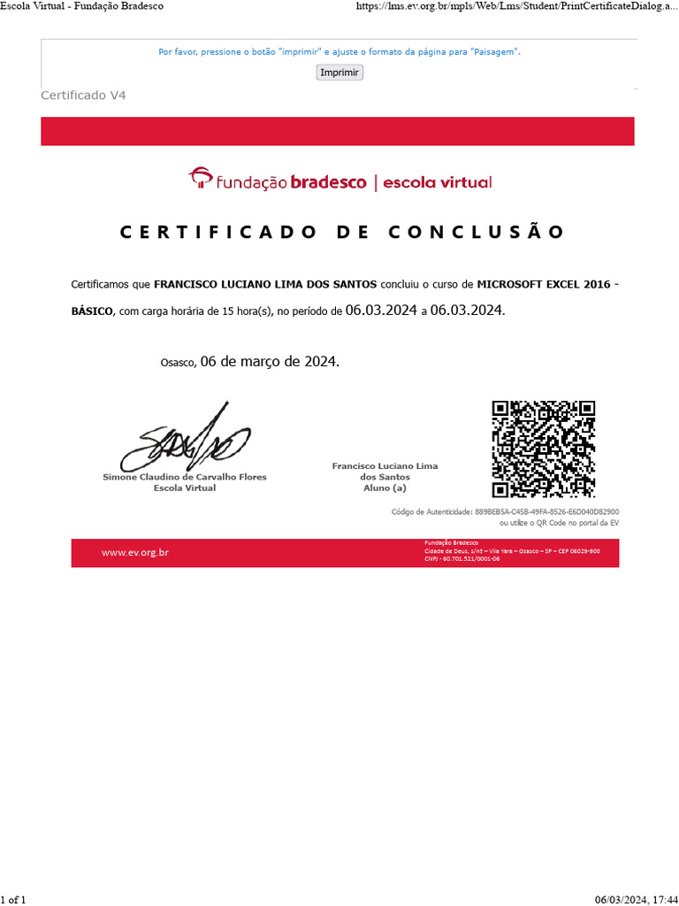 Certificado Curso Excel Básico | PDF