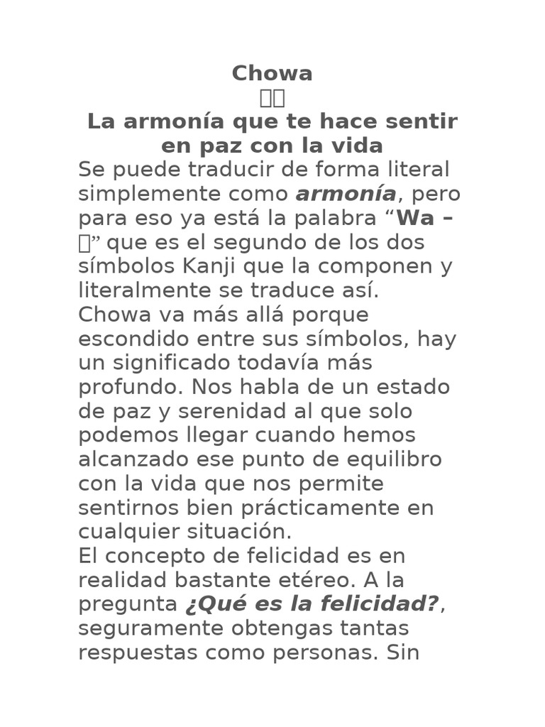Chowa: Armonía y Serenidad en la Vida | PDF