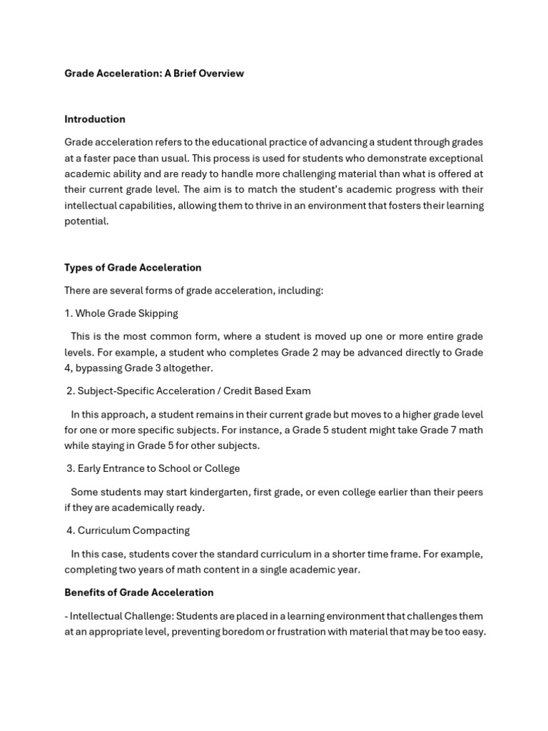 Grade Acceleration | PDF | Curriculum | Motivation