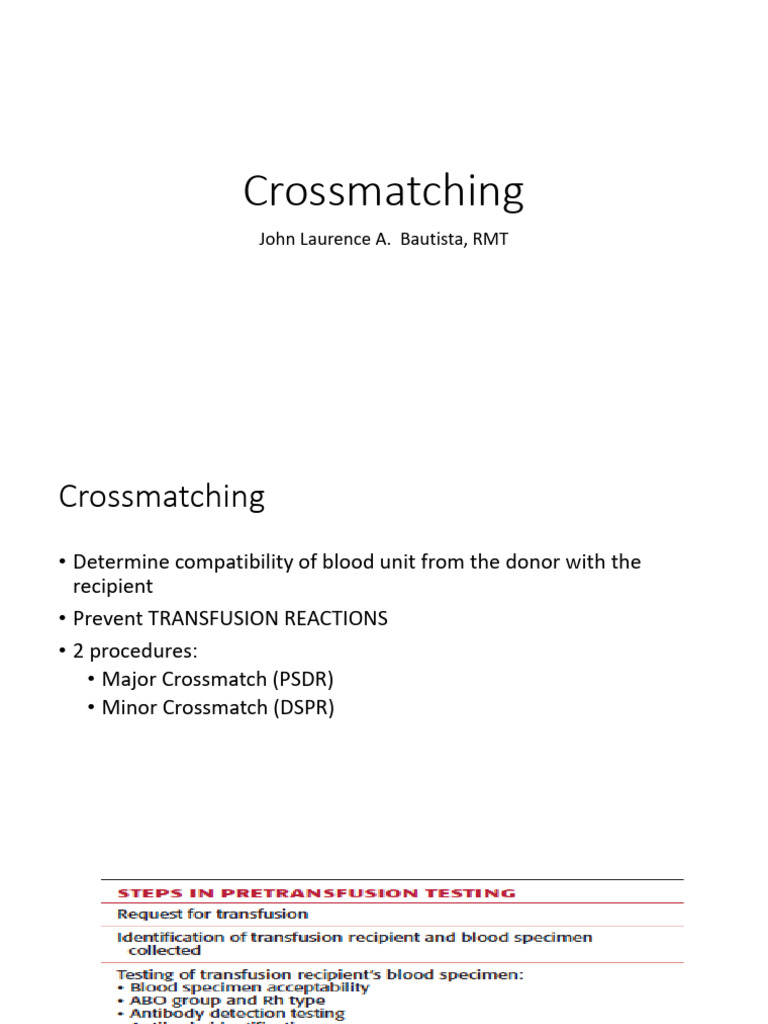 PSDR Crossmatching Procedures Explained | PDF | Blood Transfusion ...