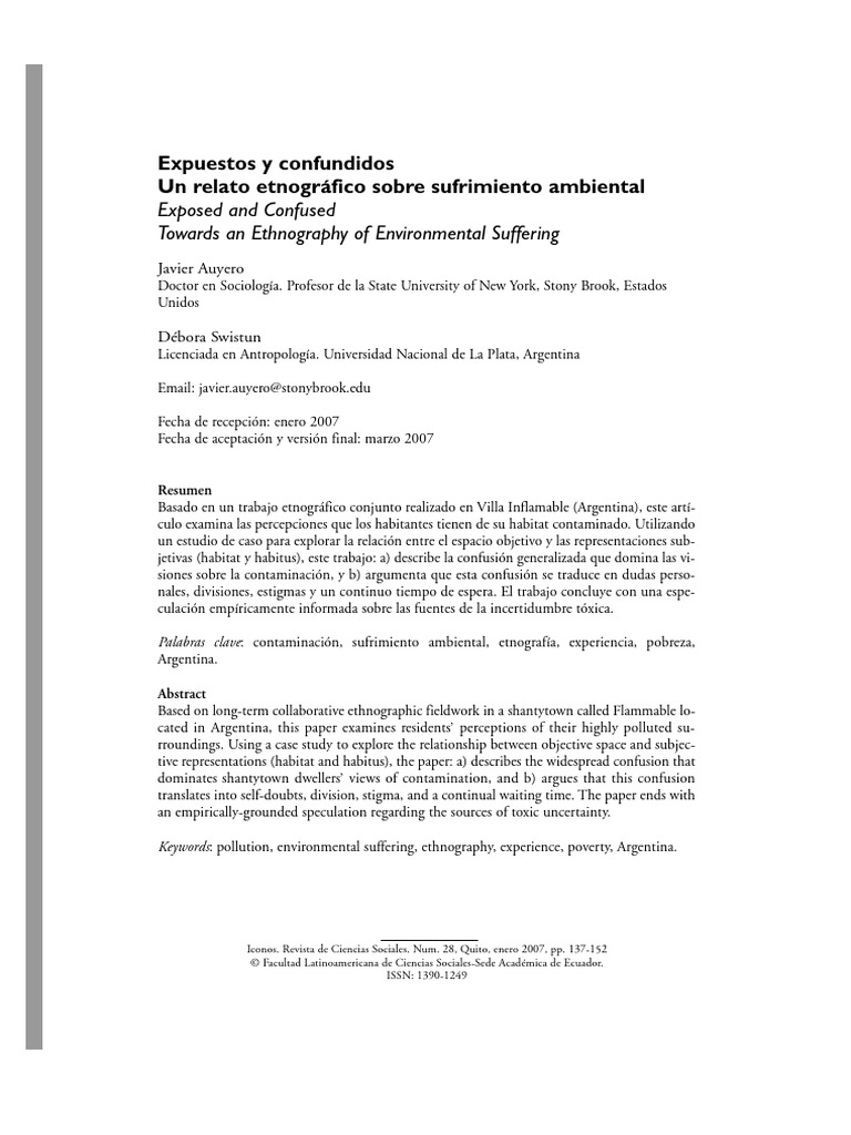 Auyero e Swistun - 2007 - Expuestos y Confundidos. Un Relato Etnográfico Sob | PDF ...
