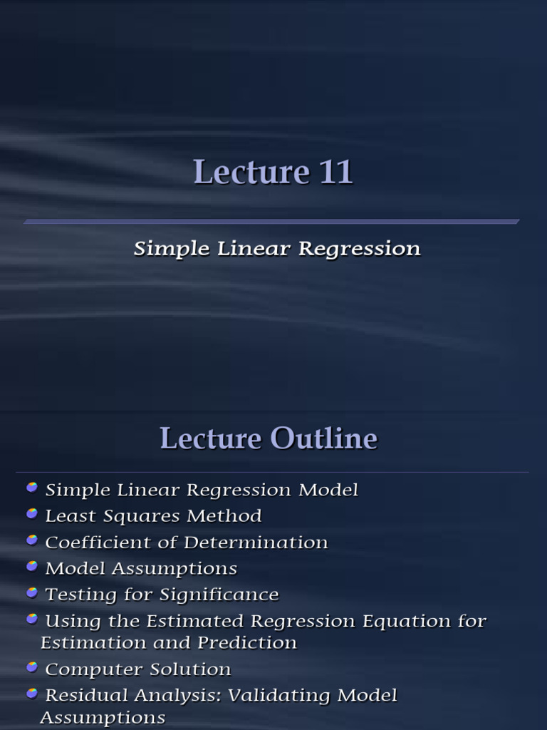 Lecture 11 Simple Linear Regression Pdf Regression Analysis 1593