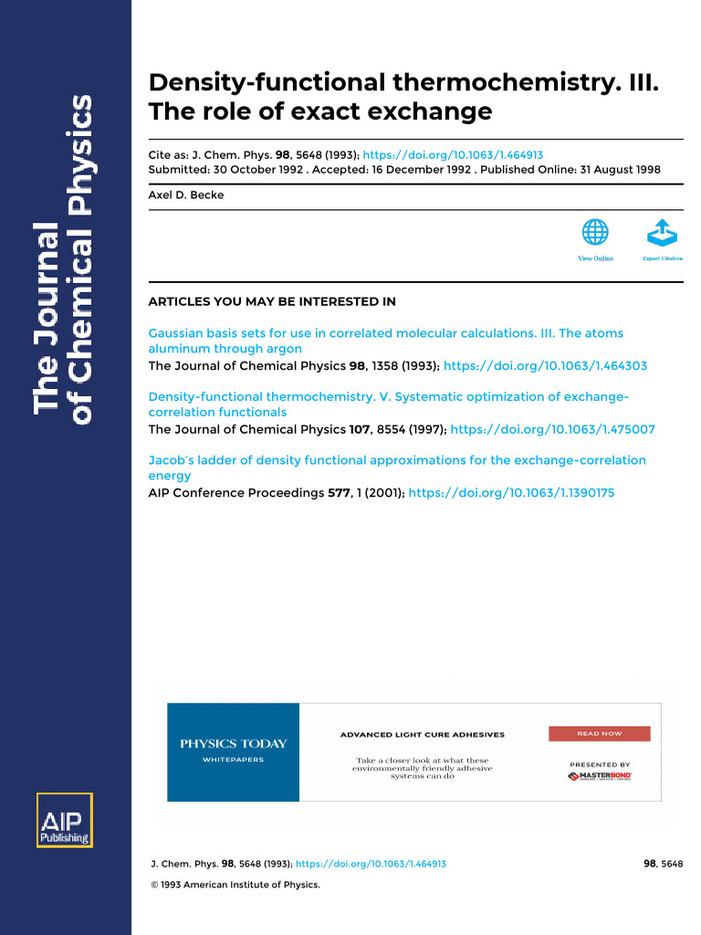 becke1993 | PDF | Density Functional Theory | Computational Chemistry
