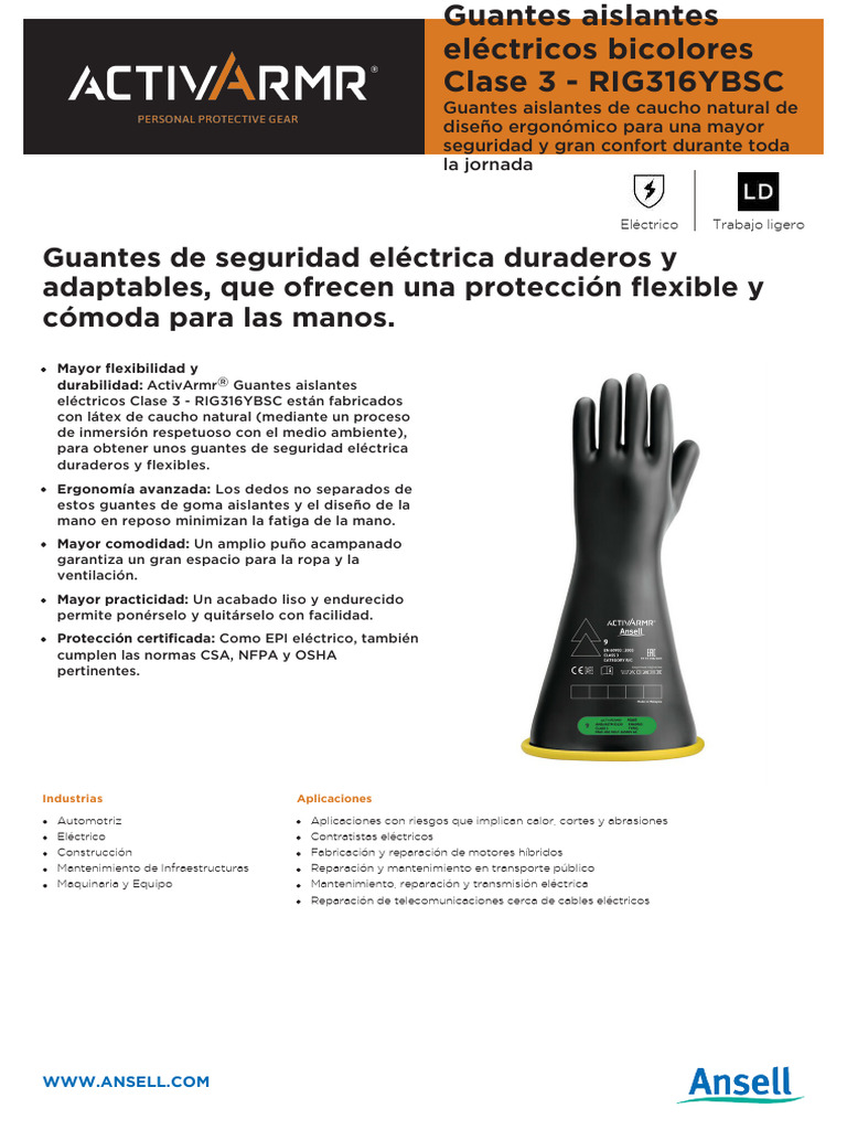 Activarmr Bi Color Electrical Insulating Gloves Class 3 Rig316ybsc Pds ...