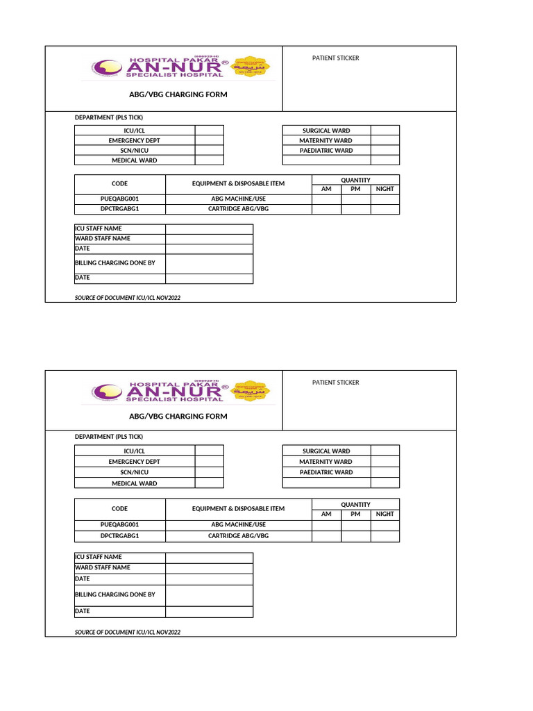 ABG Charging Form | PDF