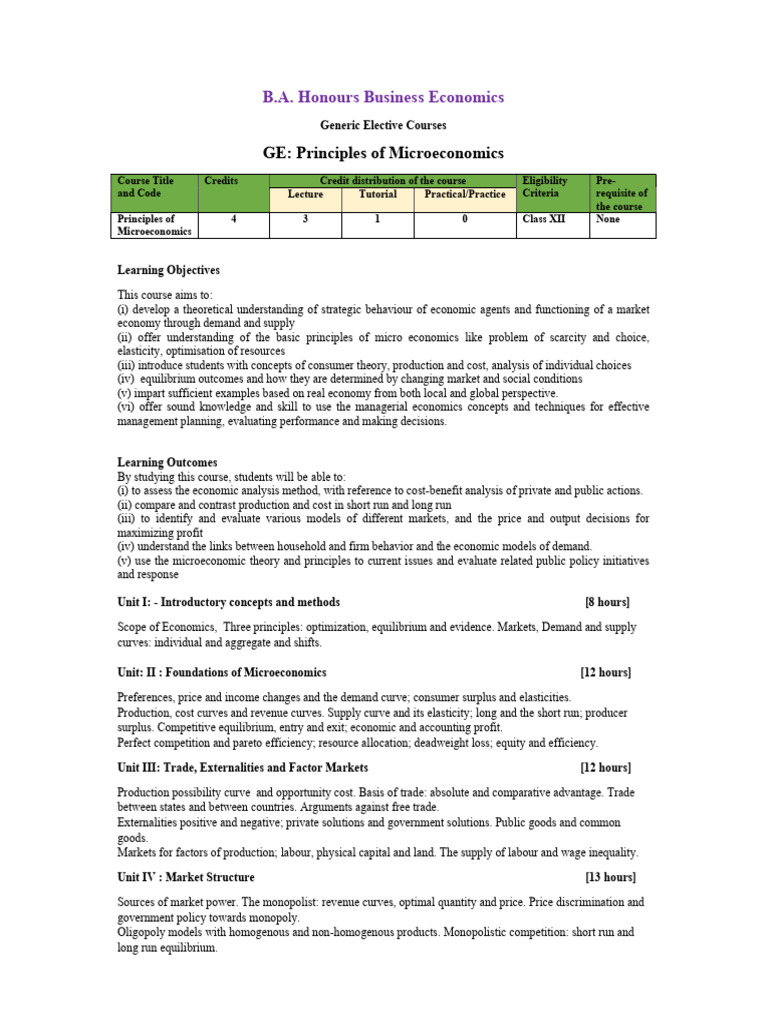 GE_Syllabus | PDF | Economics | Microeconomics