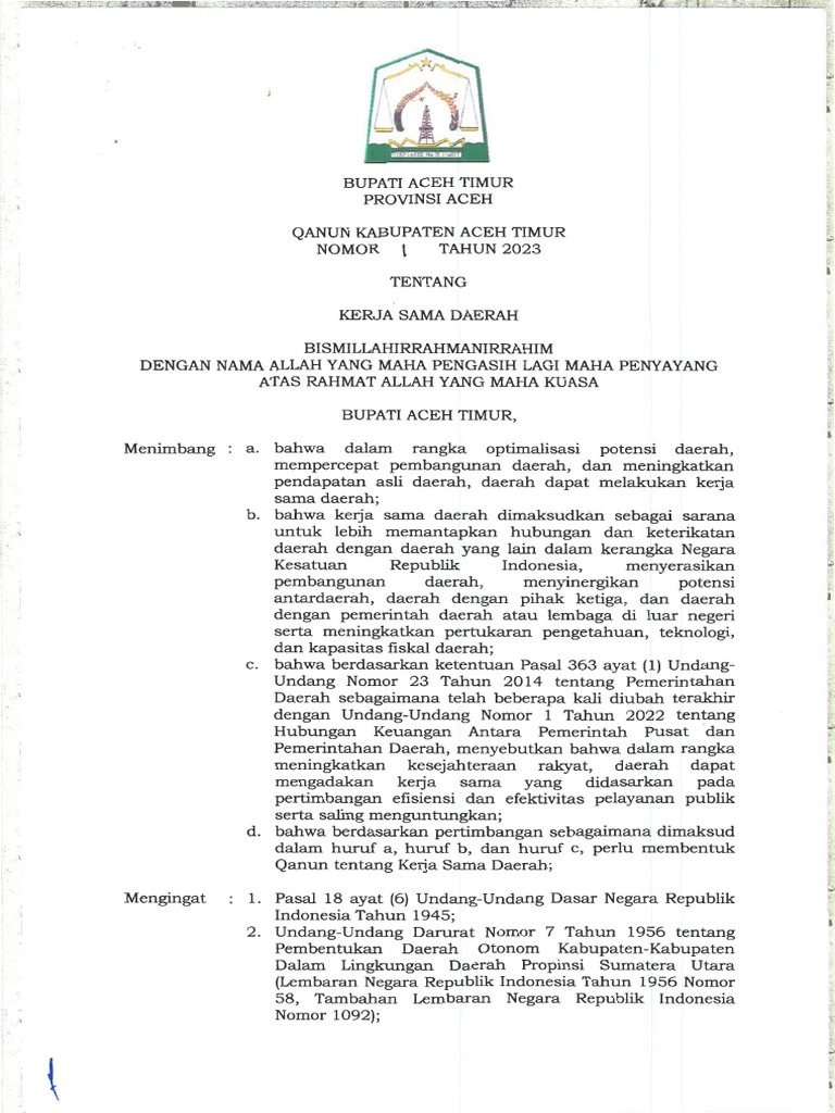 Qanun 1 Tahun 2023 | PDF