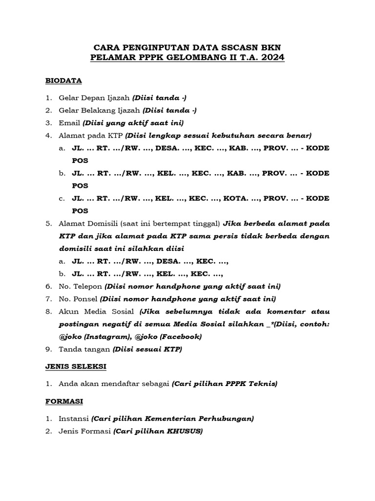 Cara Penginputan Data Sscasn BKN | PDF