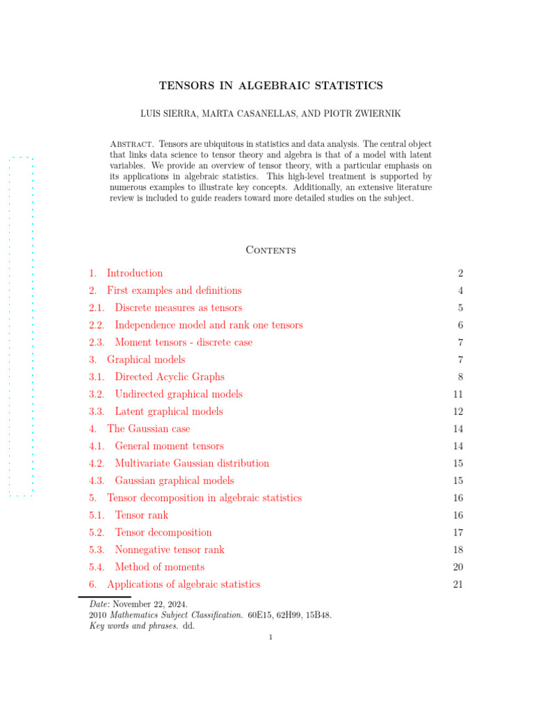 Tensors in Algebraic Statistics | PDF | Tensor | Matrix (Mathematics)