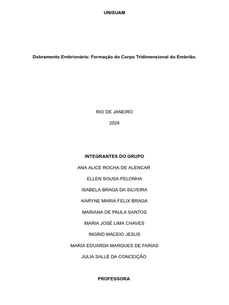 Trabalho Dobramento Embrionário - BNT | PDF | Corpo humano | Anatomia