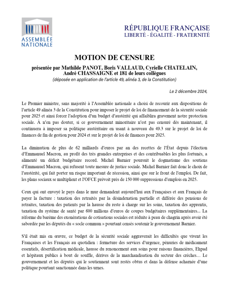 Motion de Censure | PDF | France | Allocations