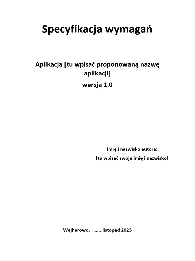Specyfikacja Wymagań - Szkielet Dokumentu | PDF