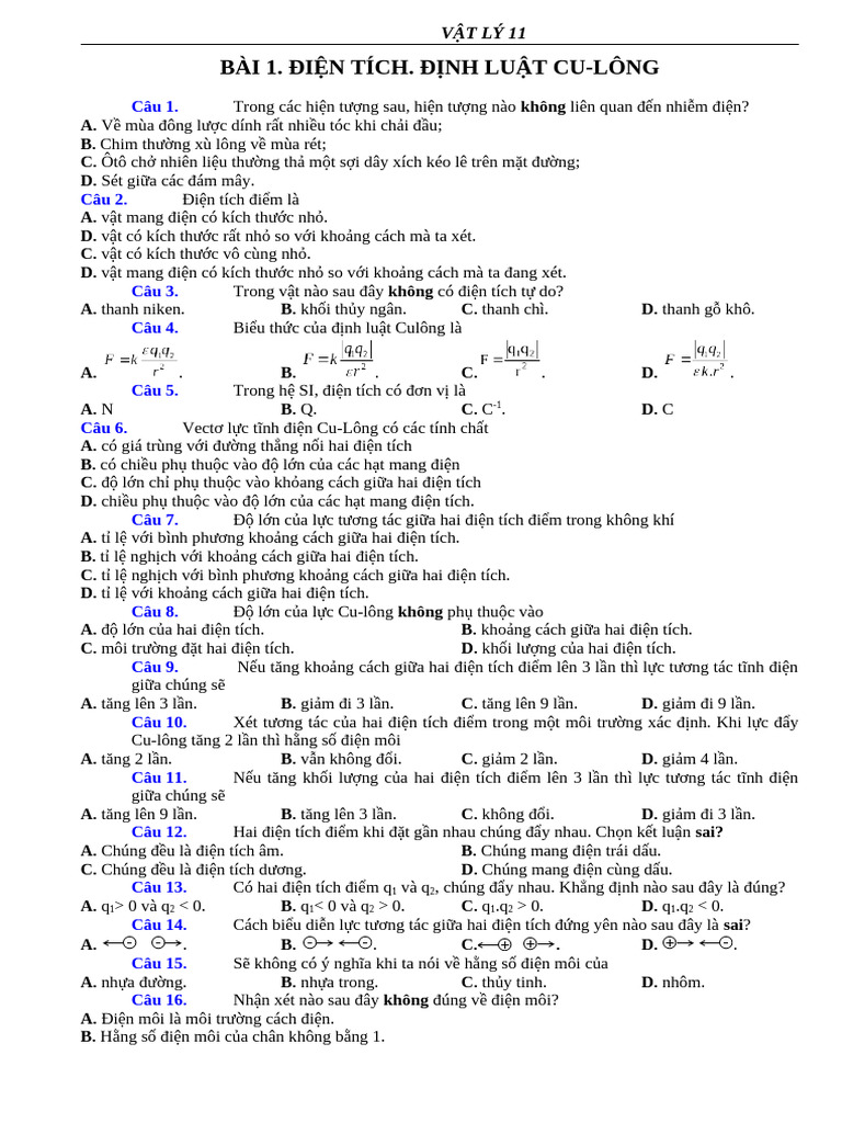 BT ĐLCULOMB THUYẾT ELECTRON 10 4 6 | PDF