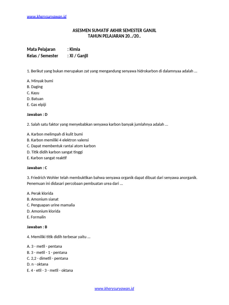 Soal Asesmen Sumatif Akhir Semester Ganjil Kimia Kelas 11 | PDF