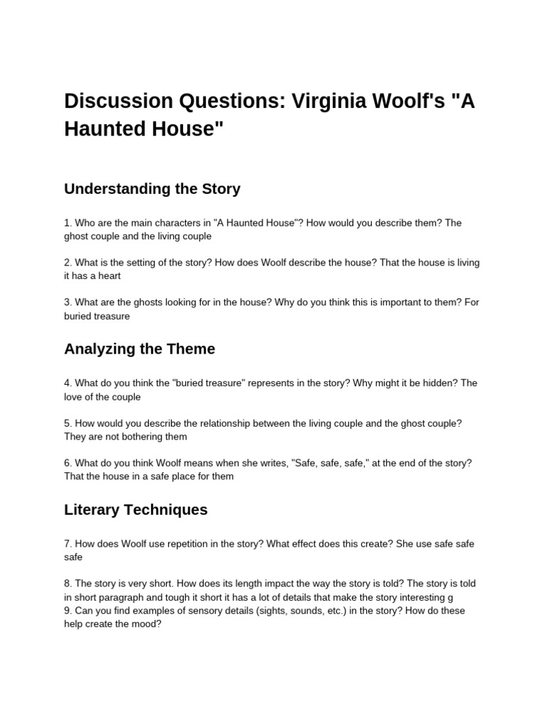 Discussion on Woolf's "A Haunted House" | PDF