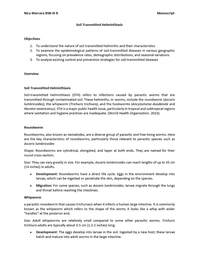 Soil Transmitted Helminthiasis Overview | PDF | Diseases And Disorders ...