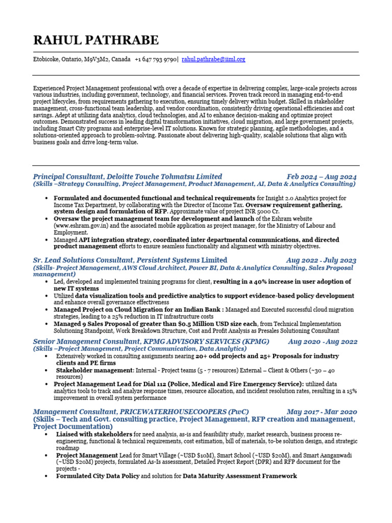Rahul Pathrabe 9795388895 CV Cibc-5 | PDF | Project Management | Cloud ...