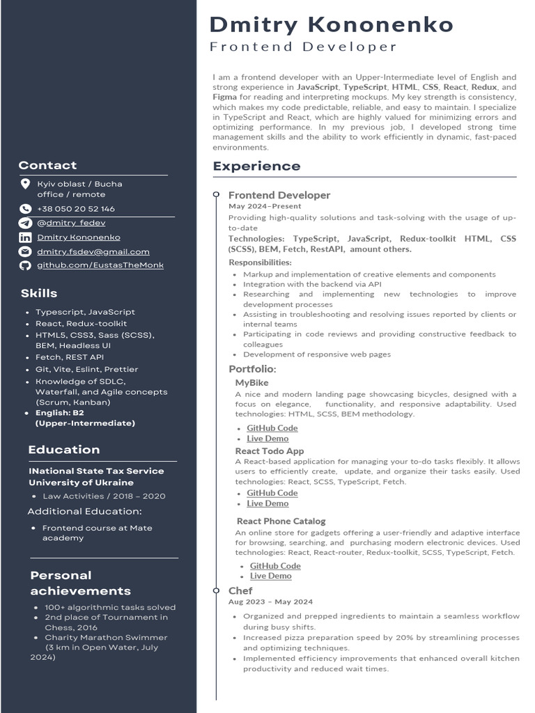 CV.dmitry.kononenko.frontend | PDF | Html | World Wide Web