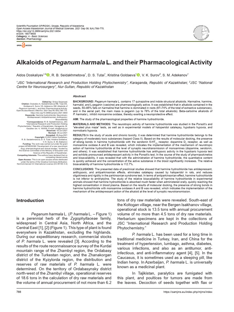 Alkaloids of Peganum Harmala | PDF