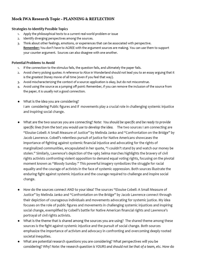 Arjun Rameswamy - Mock Task 2 IWA Research Topic - PLANNING | PDF | Courage | Activism