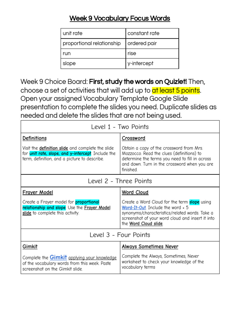 Week 9 Focus Words | PDF