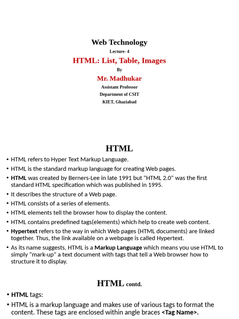 3 HTML, List, Table, Images | PDF | Html | Html Element