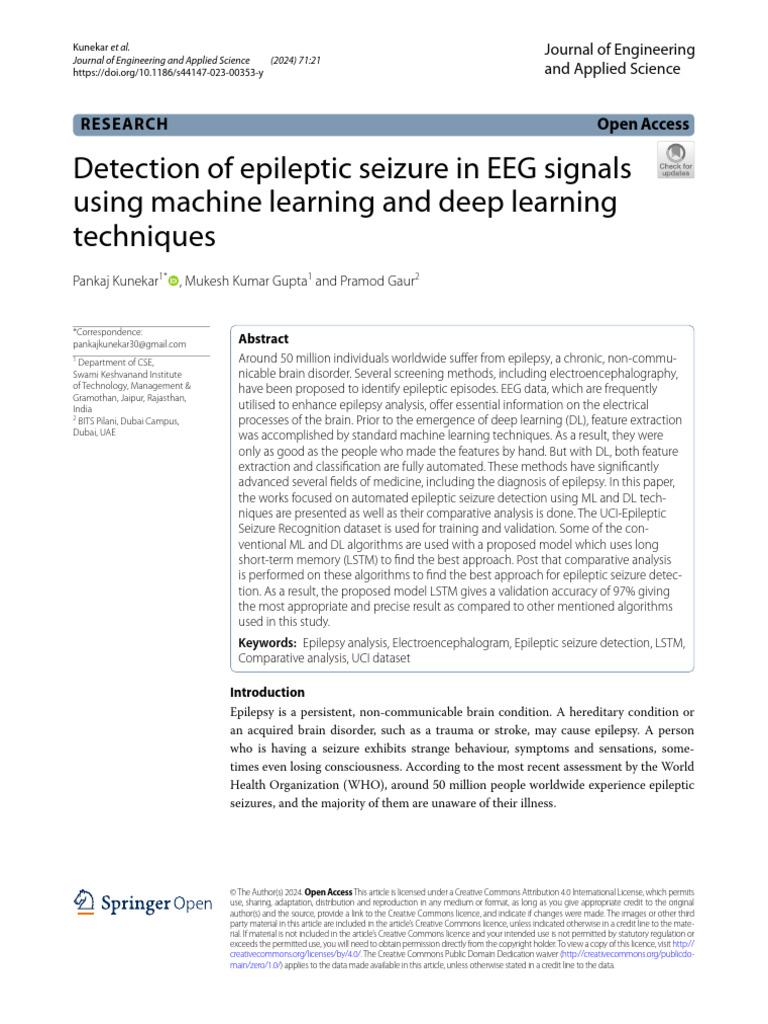 Detection of Epileptic Seizure in EEG Signals Usin | PDF | Machine Learning | Support Vector Machine