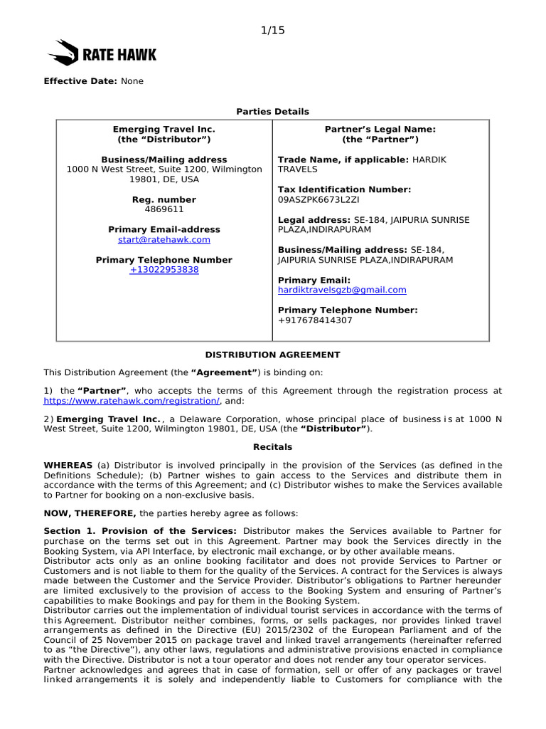 Distribution Agreement Overview | PDF | Indemnity | Debit Card