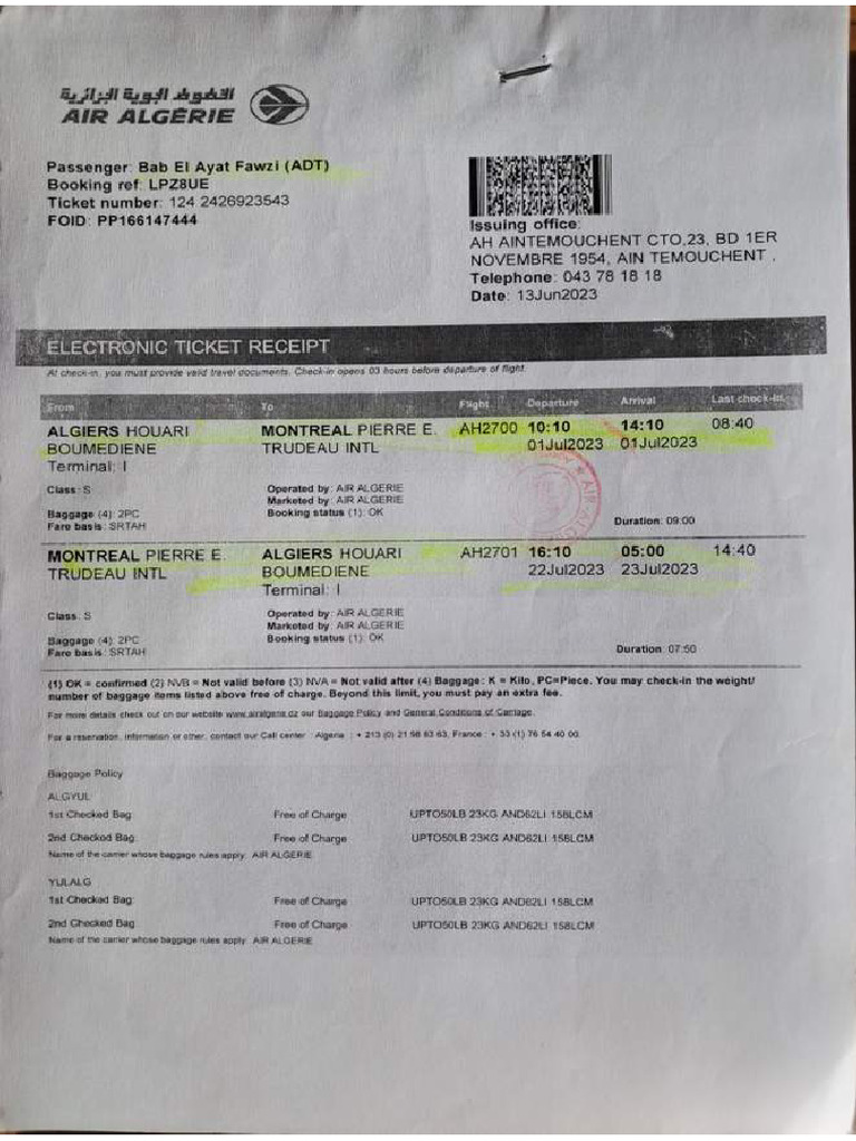 billet d'avion | PDF