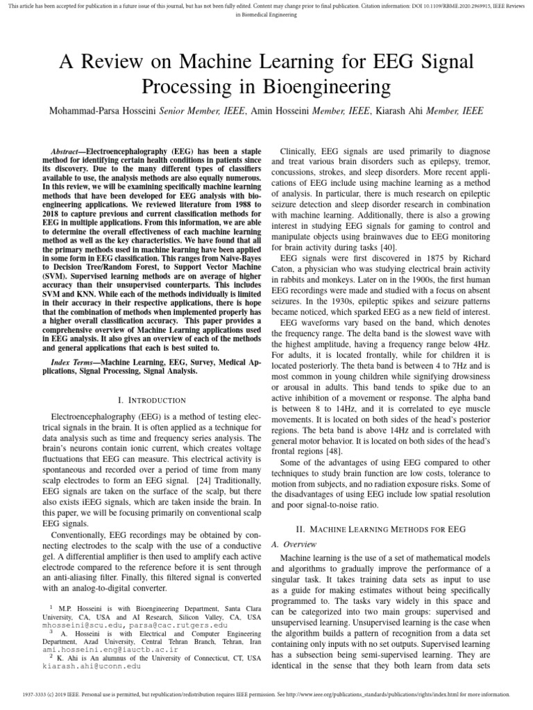 A Review On Machine Learning For EEG Signal | PDF ...