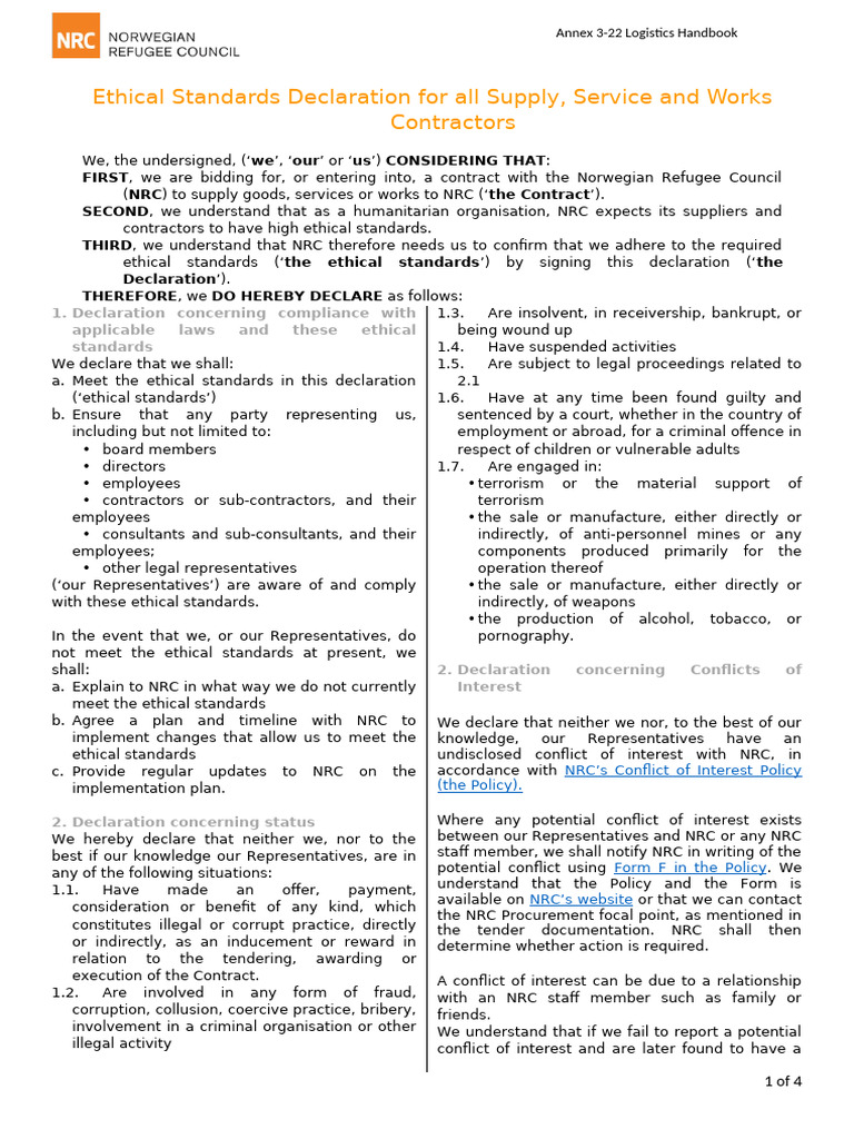 Ethical Standards Declaration | PDF | Labour Law | Human Trafficking