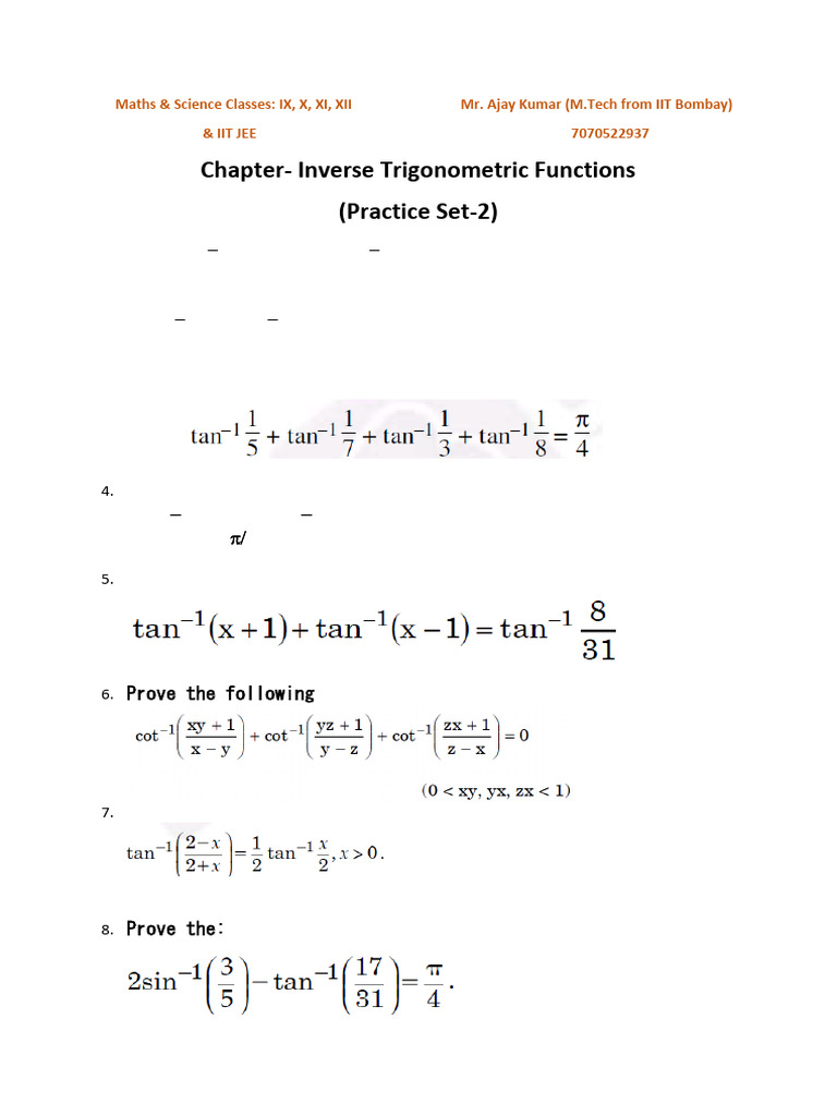 Inverse circular function -2 | PDF