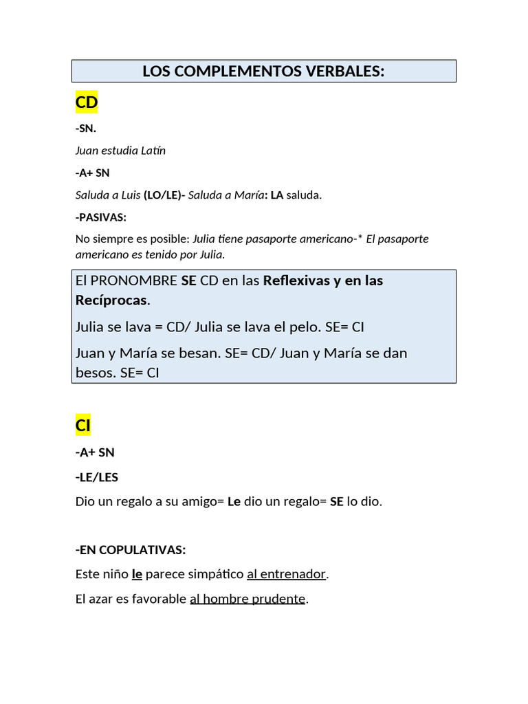 Los Complementos Verbales | PDF | Lingüística | Gramática