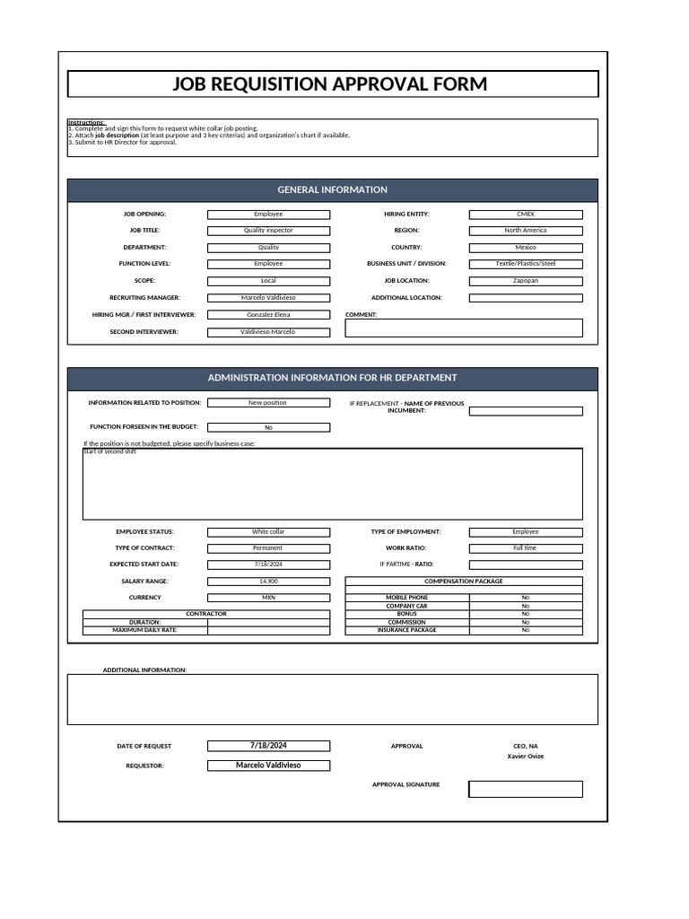 Job Requisition Form- Quality Inspector | PDF | Employment | Economies