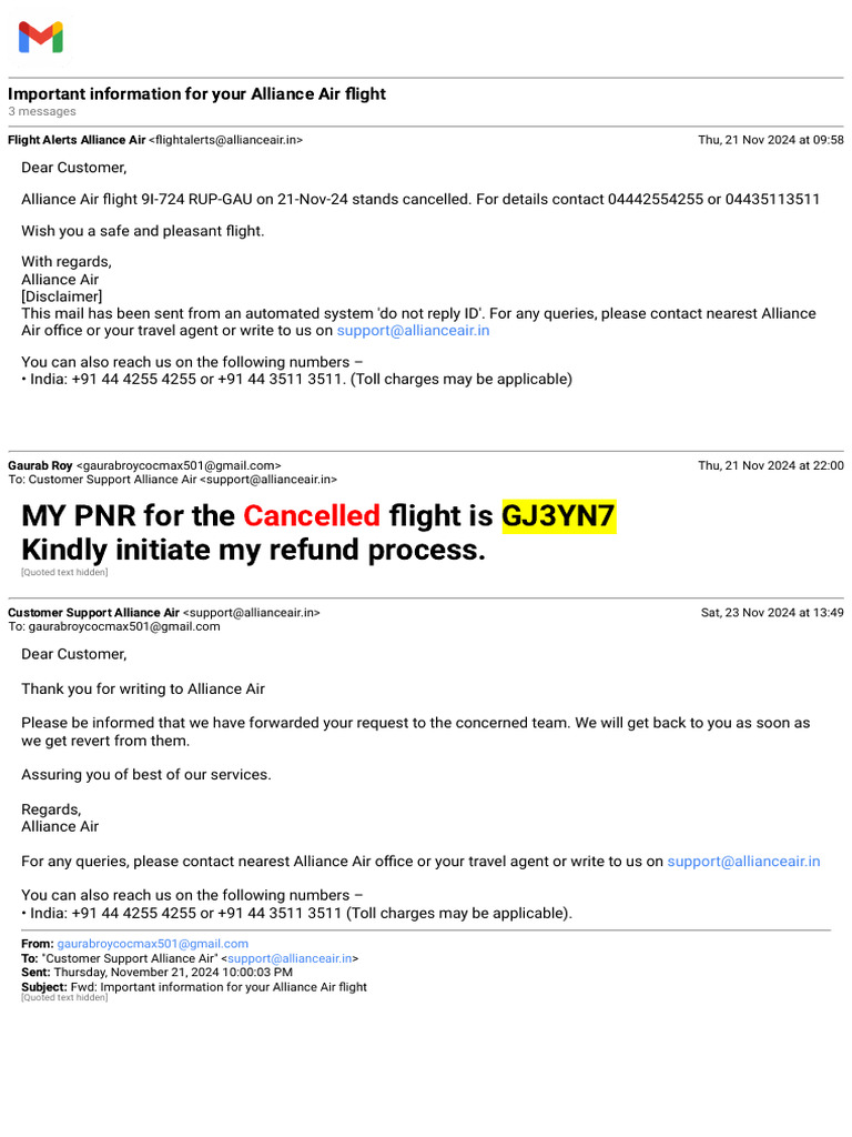 Alliance Air Flight Cancellation Notice | PDF