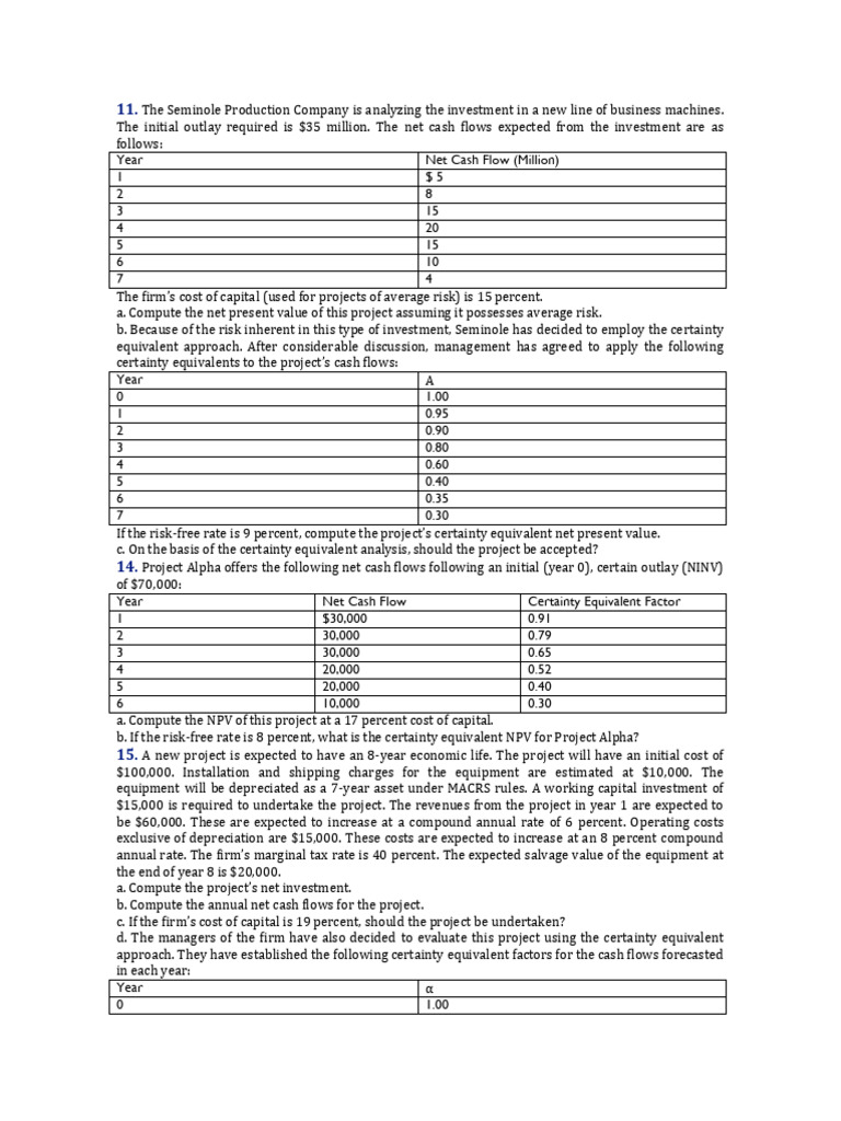 Activity 15 Scenarios and Certainty Equivalent | PDF | Net Present ...