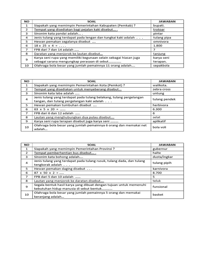Bank Soal 3 LCC Kelas 4 | PDF