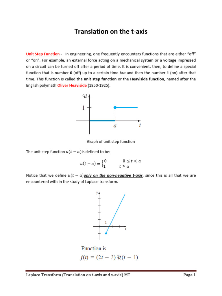Laplace Transform: t-axis & s-axis Translation | PDF | Laplace ...