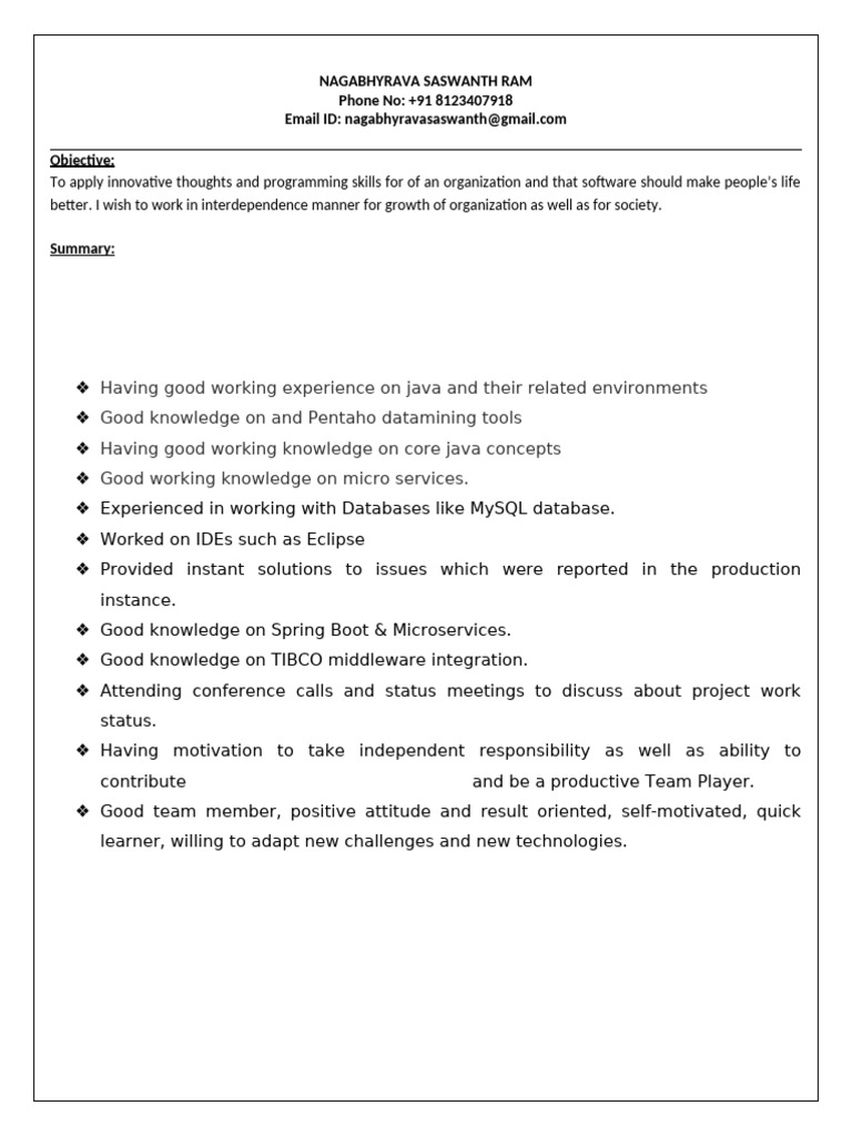 SASWANTH Ram Resume 2 PDF Data Analysis Software Development