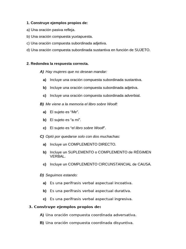 Ejercicios de Oraciones y Gramática Española | PDF