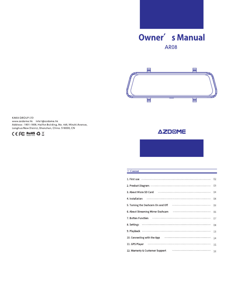 Azdome Ar08 Manual | PDF